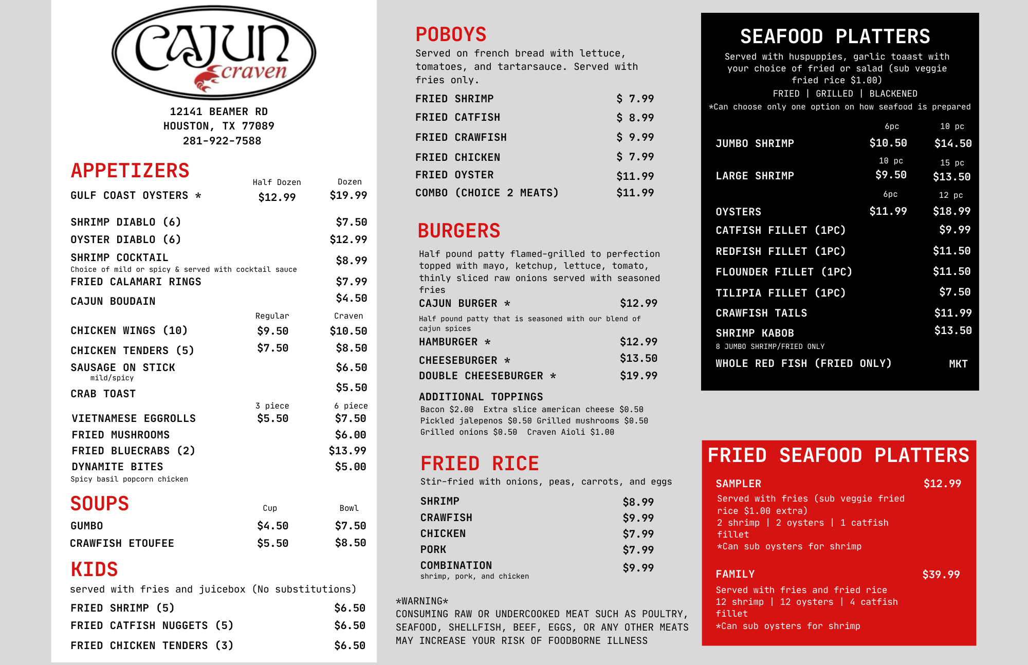Menu – Cajun Craven